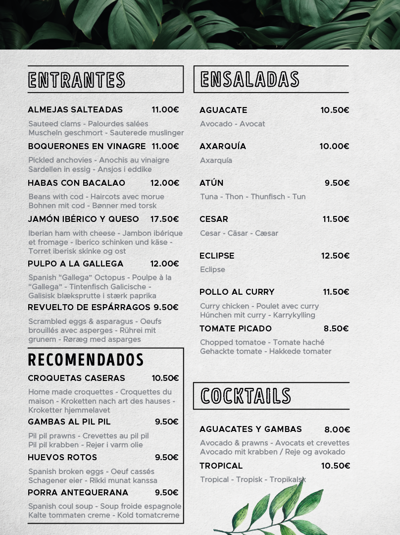Carta - Bar Restaurante Eclipse